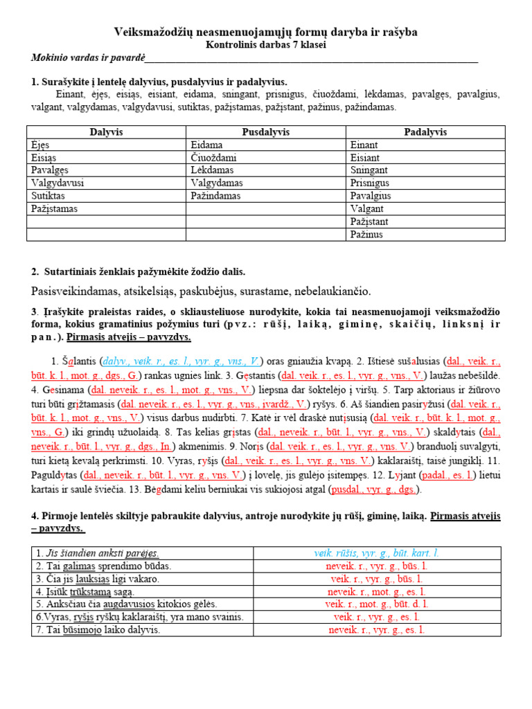 Kontrolinis Darbas Iš Veiksmaž.neasm .Formų 7kl ATSAKYMAI | PDF