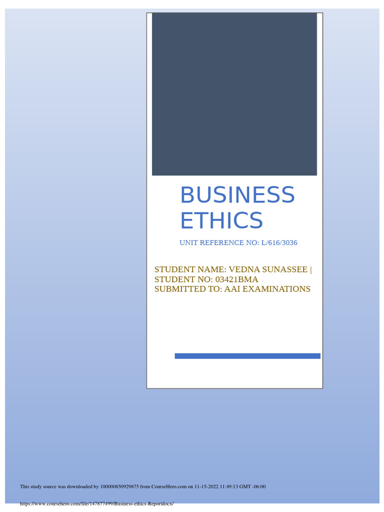 Business Ethics Report | PDF