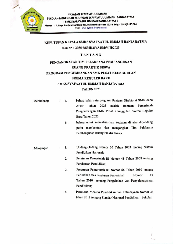 SK Tim Pelaksana Pembangunan | PDF