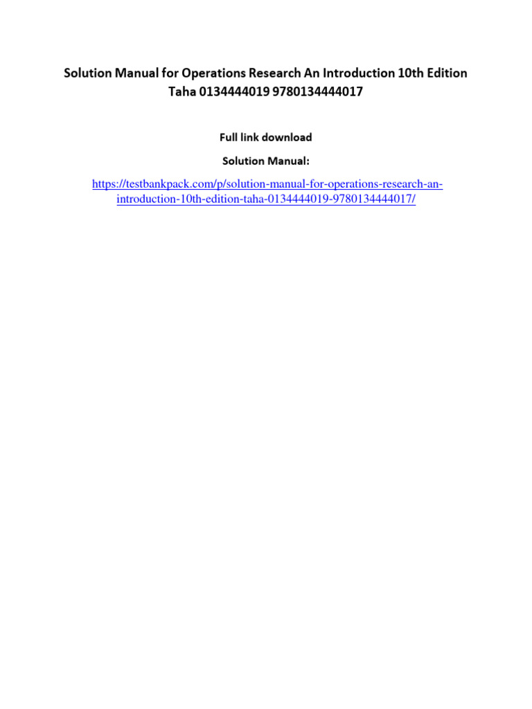 Solution Manual For Operations Research An Introduction 10th Edition