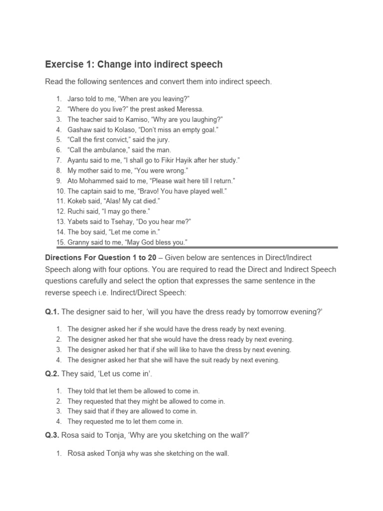 Exercise On Direct & Indirect Speech | PDF
