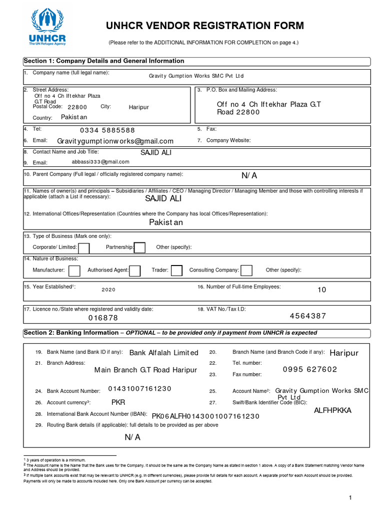 UNHCR Vendor Registration Guide | PDF