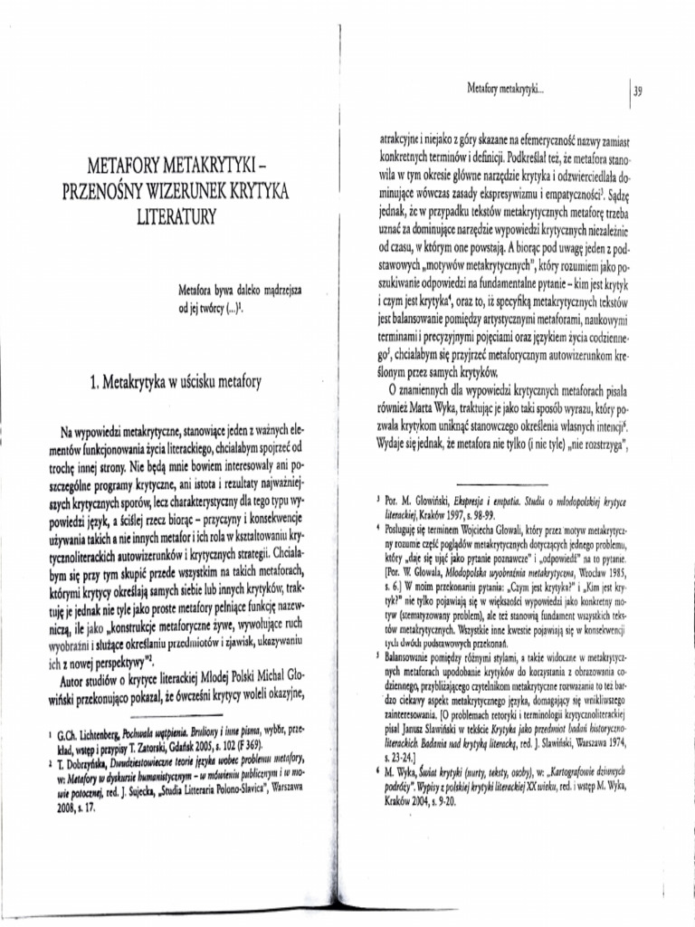 Kozicka - Metafory Metakrytyki I Czy Krytyk Musi Być Kochany | PDF