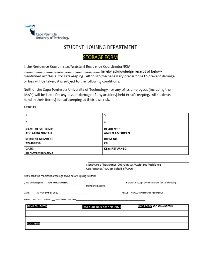 Check Out Form. | PDF