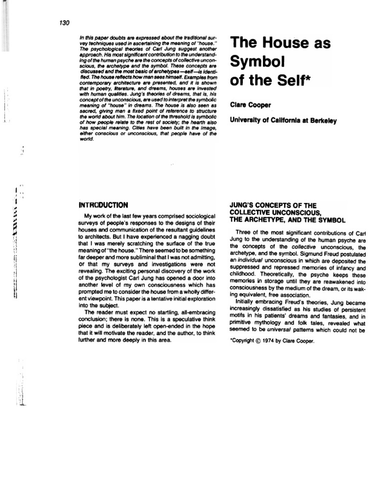 Cooper 1974 House As A Symbol of Self | PDF | Carl Jung | Unconscious Mind