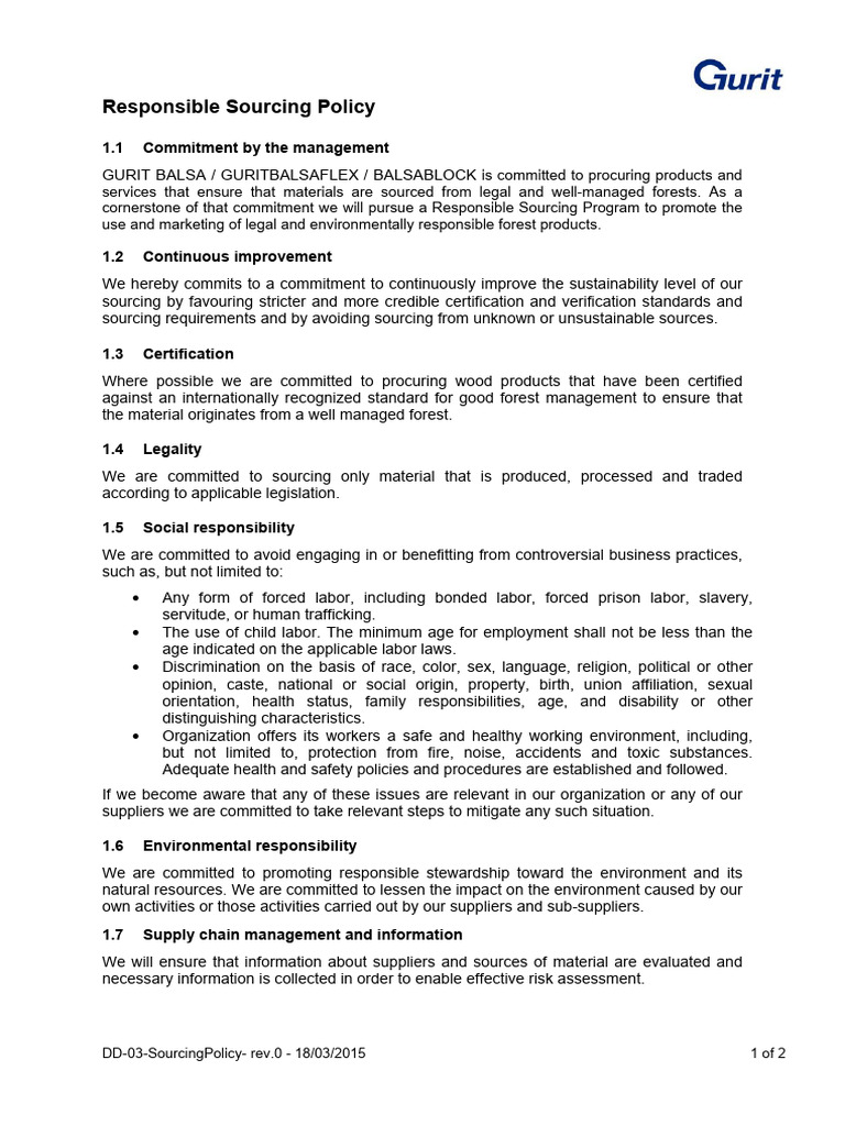 Balsa Sourcing Policy | PDF