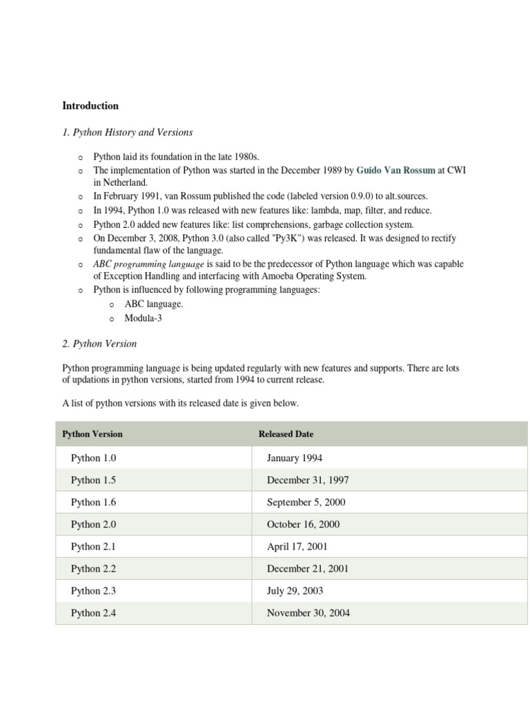 Python History and Versions: o o o o o o o o o o | PDF | Class ...