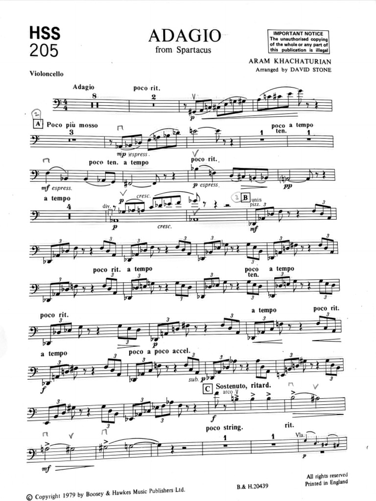 Khachaturian Adagio From Spartacus - Cello | PDF