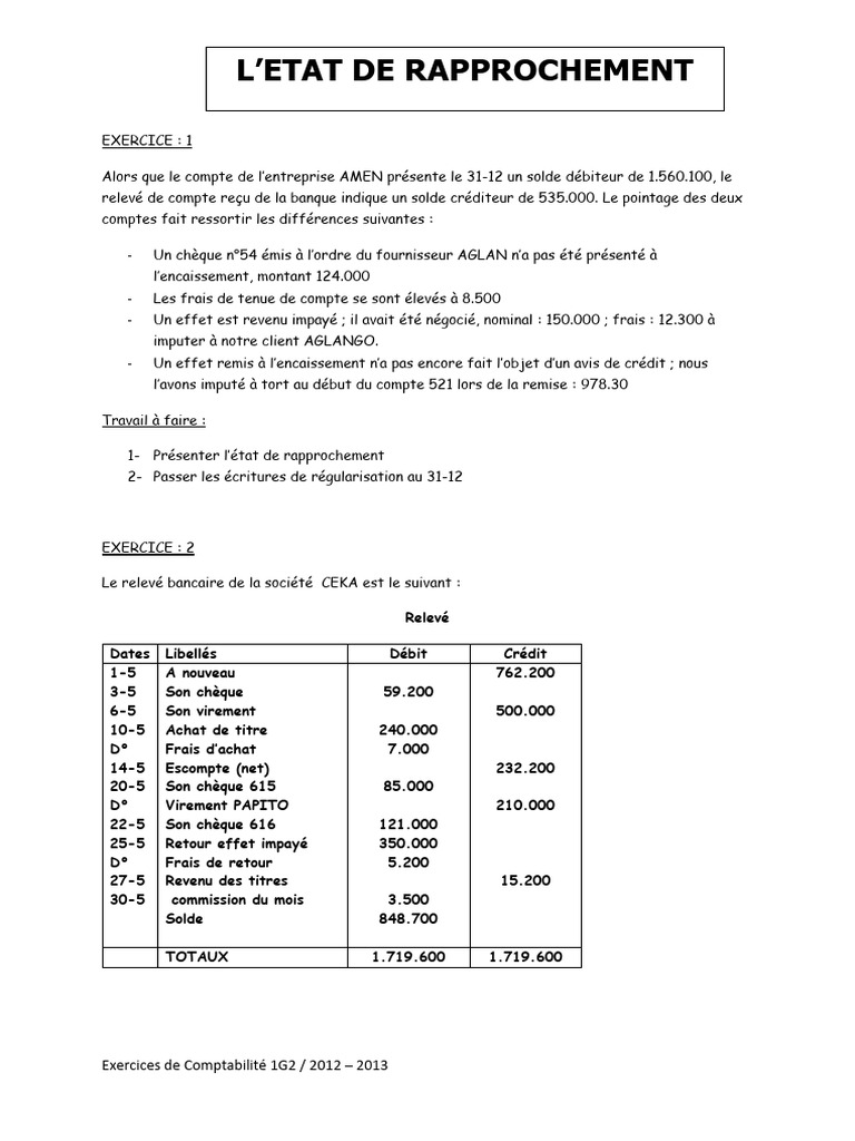Etat de Rapprochement | PDF