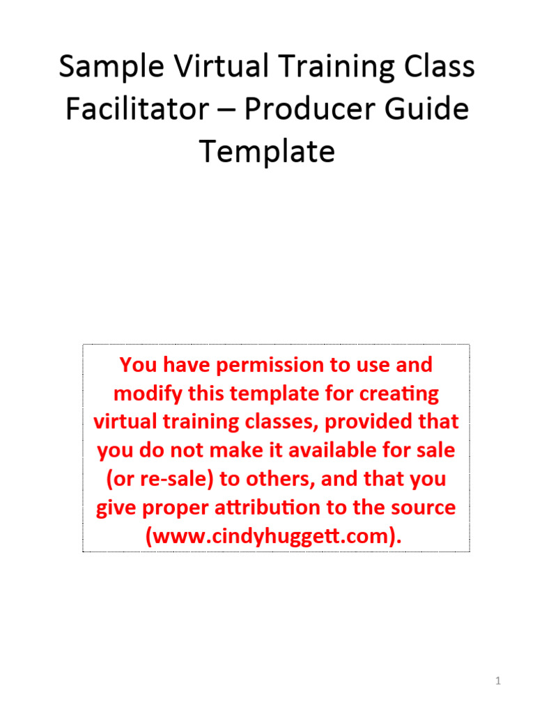 Virtual Training Facilitator Producer Guide Template Created by Cindy ...
