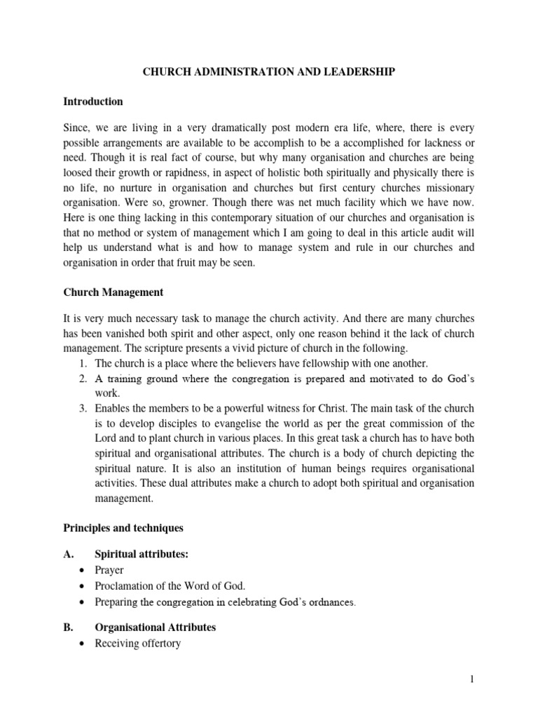 Church Administration and Leadership | PDF