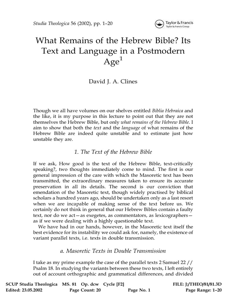 What Remains of The Hebrew Bible Its Tex | PDF | Textual Criticism ...