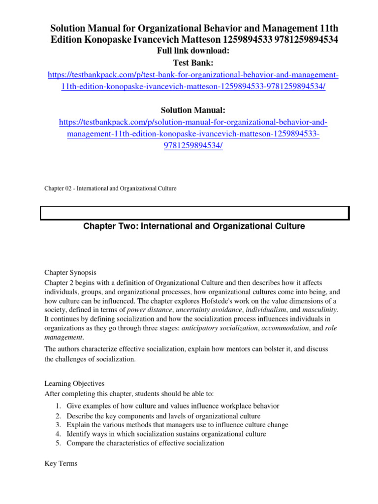 Solution Manual For Organizational Behavior and Management 11th Edition ... Solution Manual For Organizational Behavior and Management 11th Edition ...