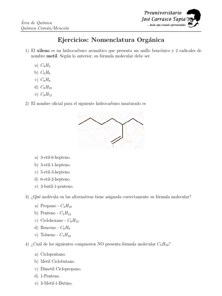 Ejercicios de Nomenclatura Orgánica | PDF