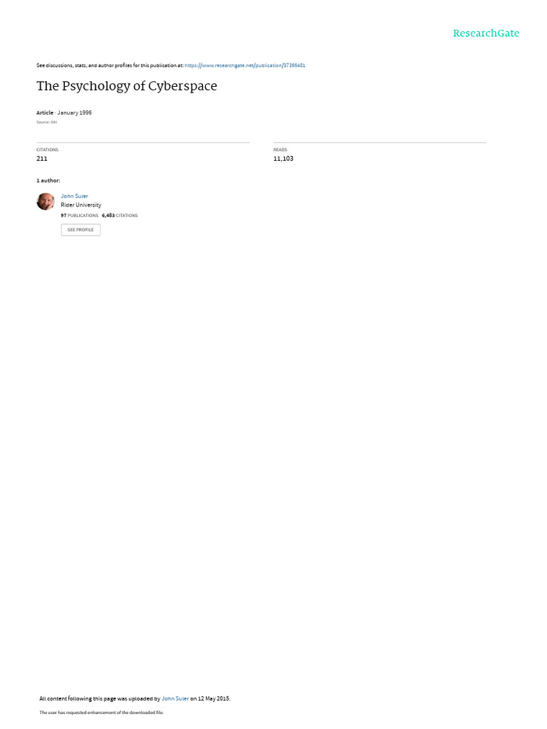 The Psychology of Cyberspace | PDF | Cyberspace | Thought