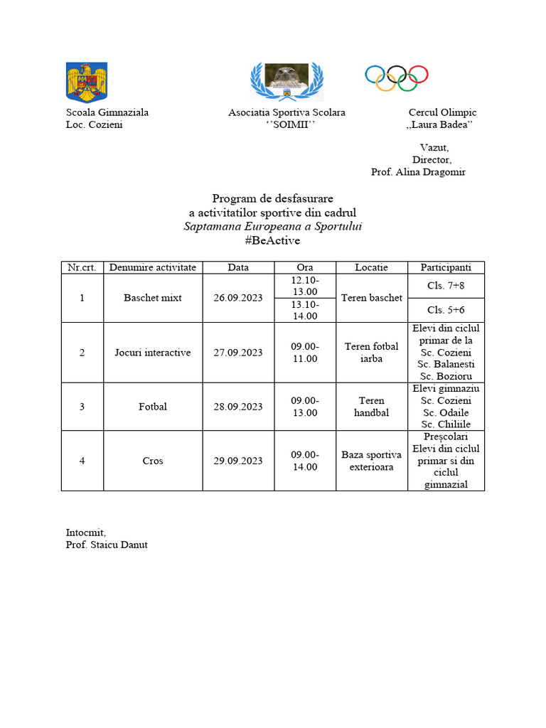 Program Activitati BEACTIVE | PDF