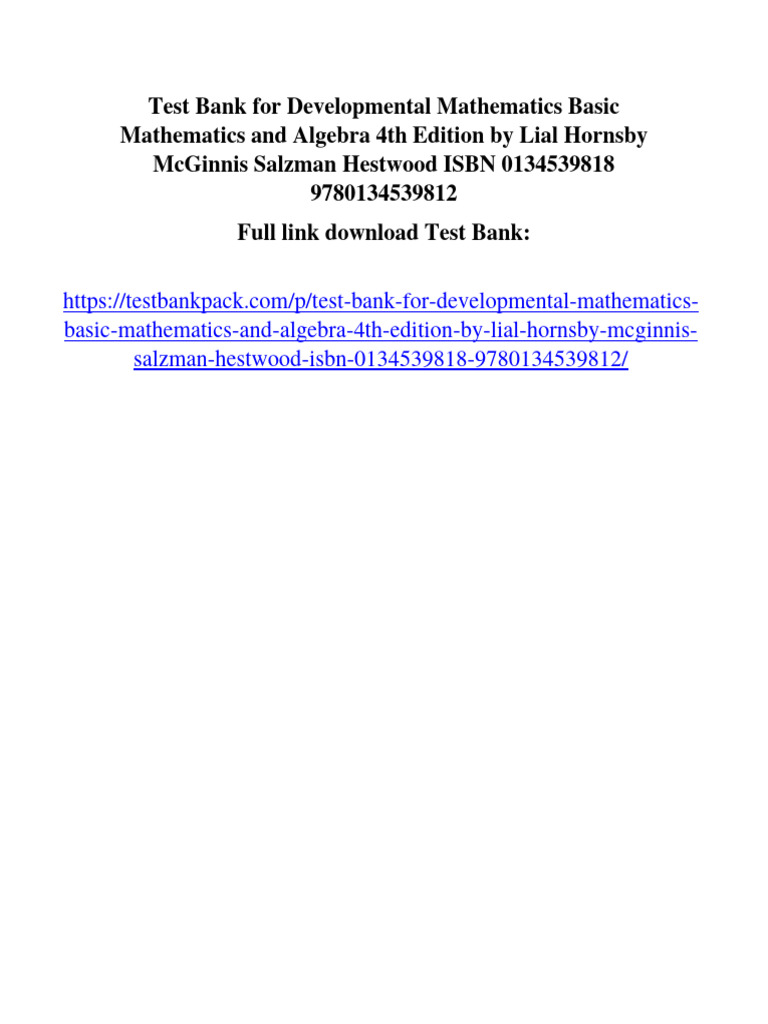 Test Bank For Developmental Mathematics Basic Mathematics and Algebra ...