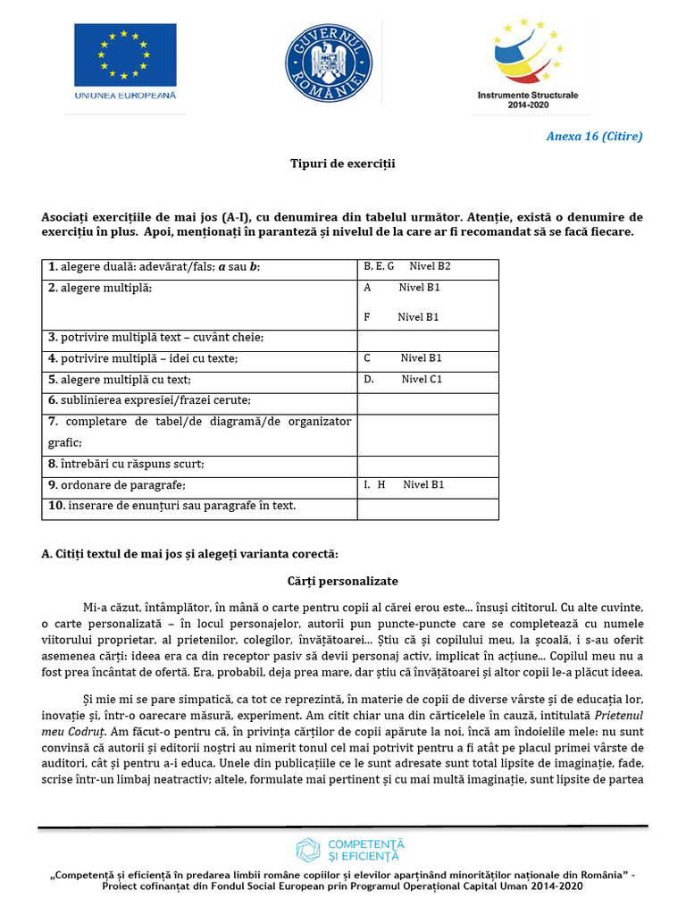 Tema III - Anexa 16, Tipuri de Exercitii - Asociere (Secv 9) ȘANTA ANAMARIA - SUSANA | PDF