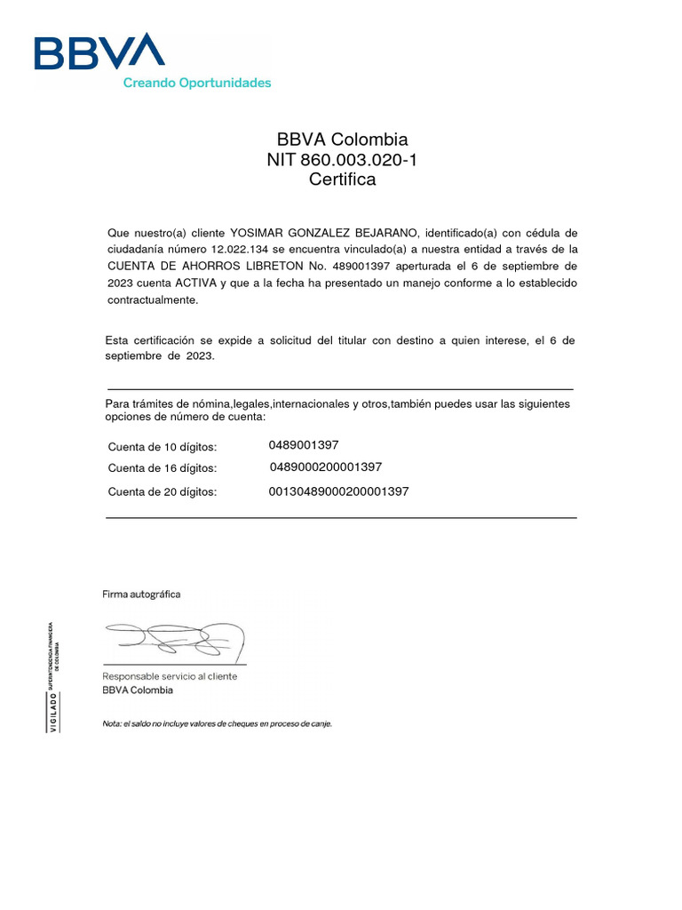 Certificado Bbva | PDF