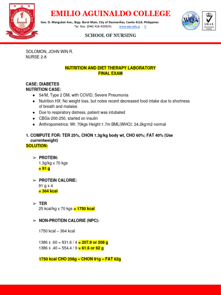 Solomon Nutri Lab Final Exam | PDF