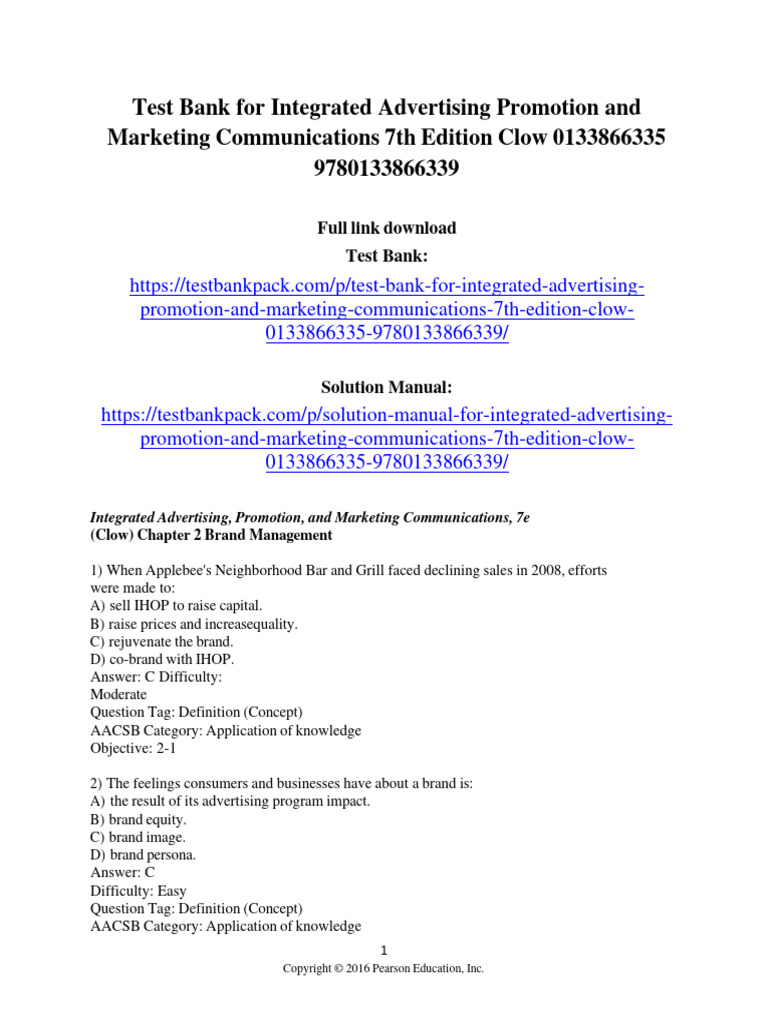Test Bank For Integrated Advertising Promotion and Marketing ...