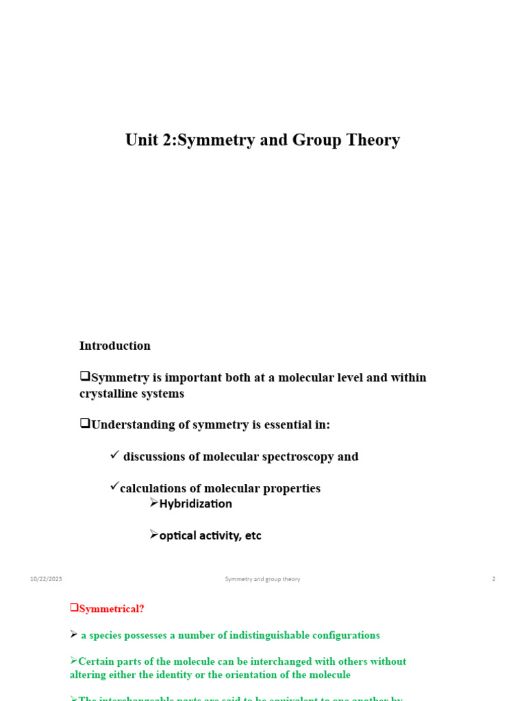 Unit 2 Symmetry and Group Theory | PDF