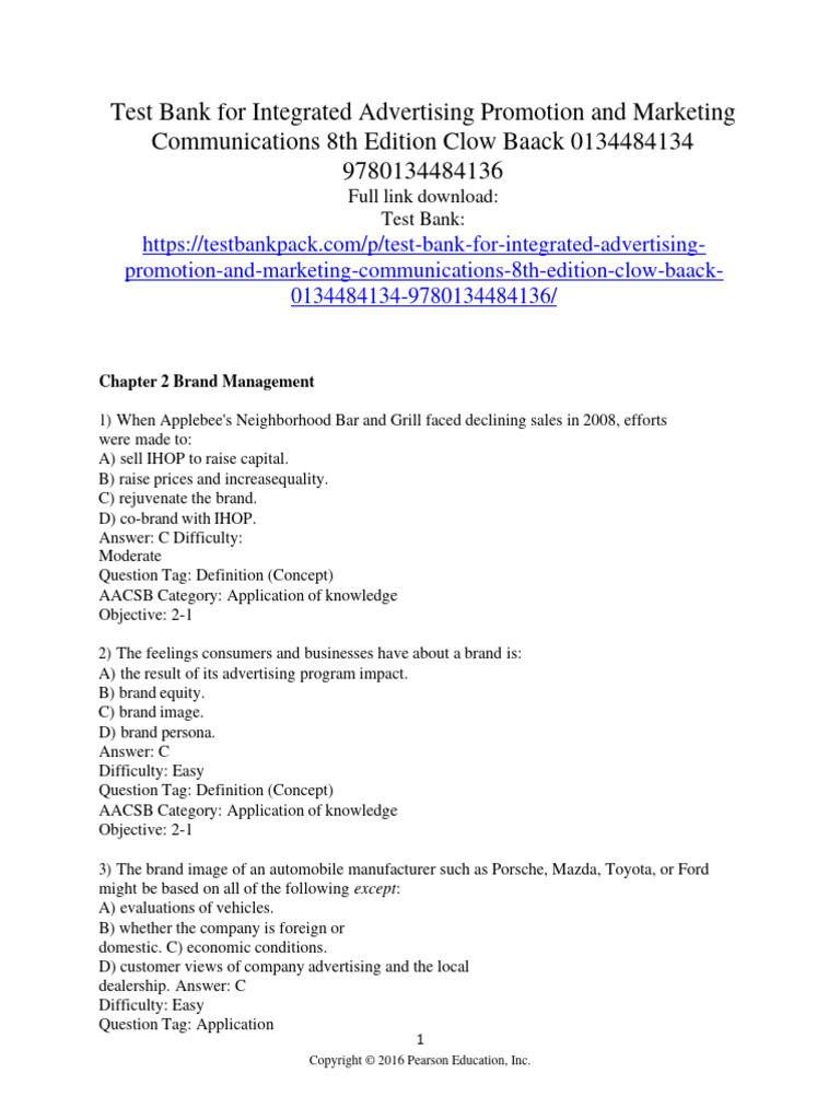 Test Bank For Integrated Advertising Promotion and Marketing ...