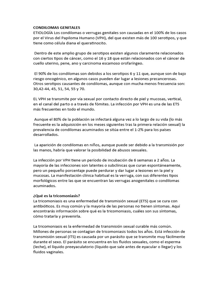 Condilomas Genitales y Tricomoniasis: Guía Completa | PDF | Infección ...