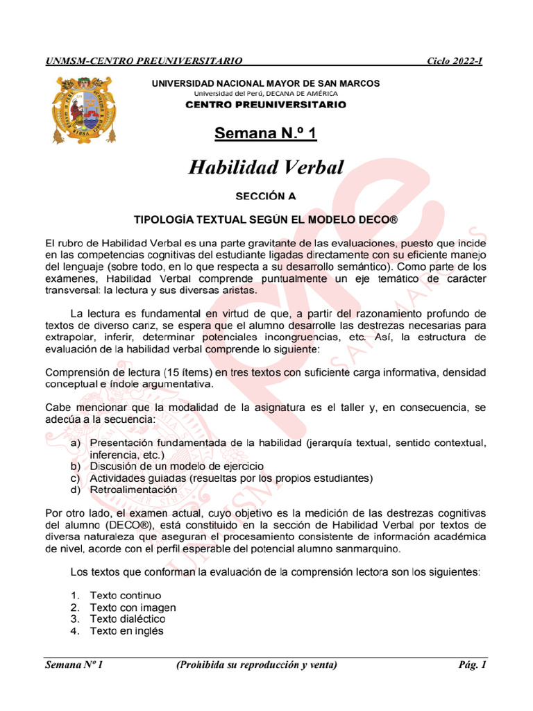 Solucionario Semana 1 Pre San Marcos 2022-I | PDF