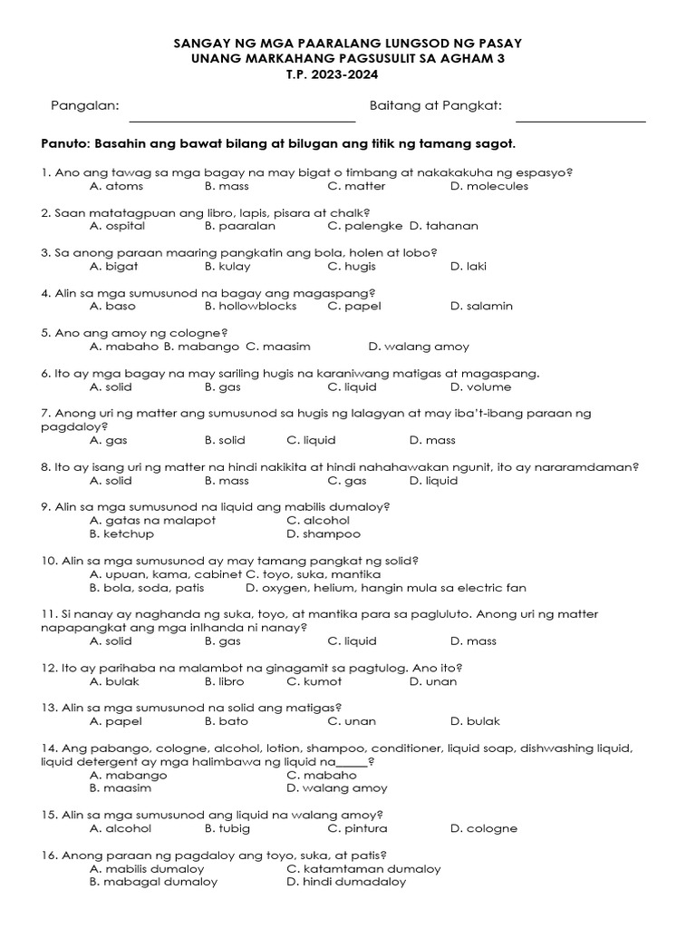 Science 3 - Fqe - 2023 | PDF