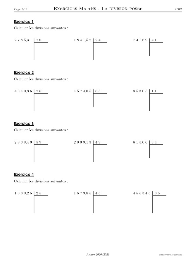 Division Posee cm2 Nombres Decimaux Par Entier 11 | PDF