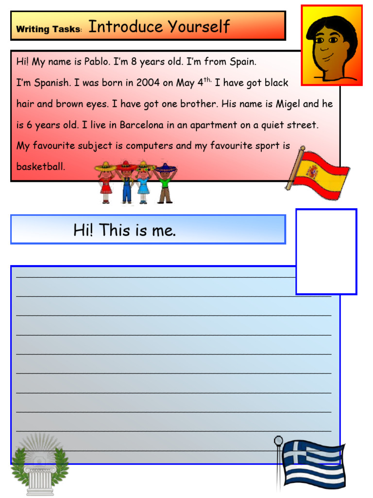 Creative Writing Introduce Yourself 1 A1 Level Writing Creative Writing Tasks 27281 | PDF | Self ...