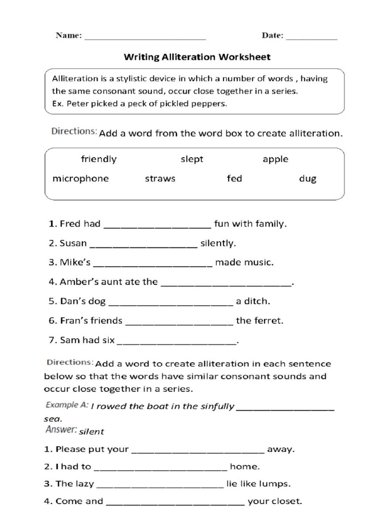Alliteration Worksheet | PDF