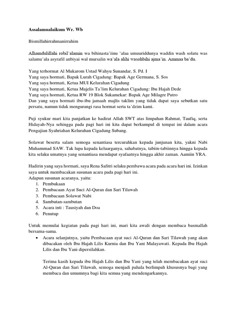 Teks MC Pengajian | PDF