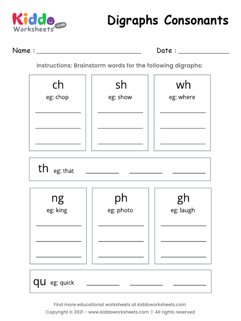 Digraphs Consonants Worksheet | PDF | Language Arts & Discipline