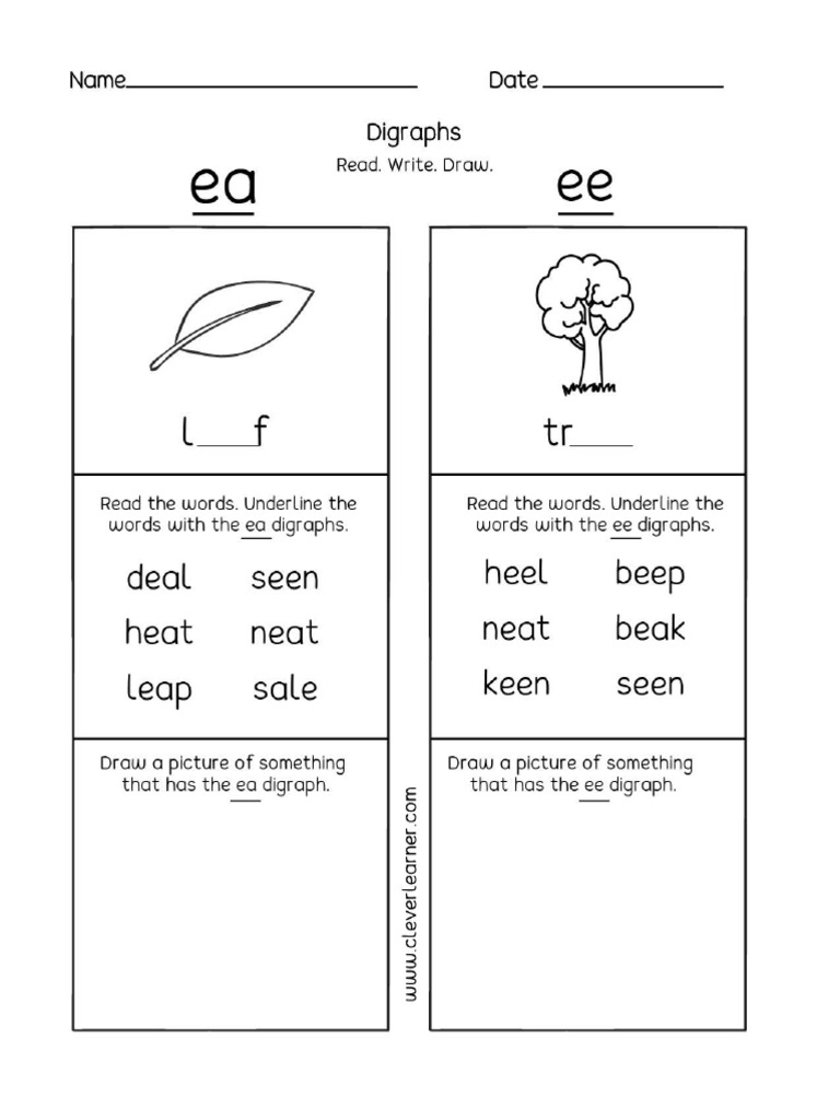 Kindergarten Worksheets On Vowel Digraph Free Digraph Book 7x | PDF