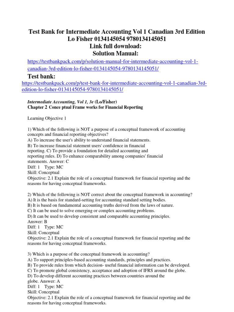 Test Bank For Intermediate Accounting Vol 1 Canadian 3rd Edition Lo ...