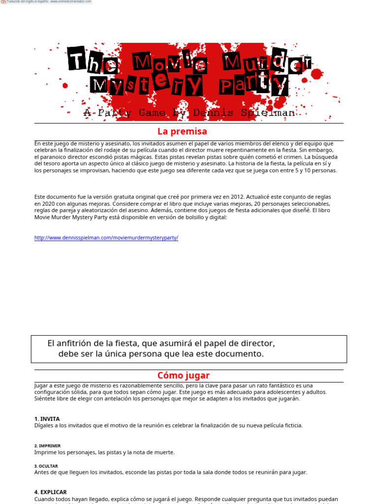 Movie Murder Mystery Party Game - En.es | PDF | Novela negra, policíaca ...