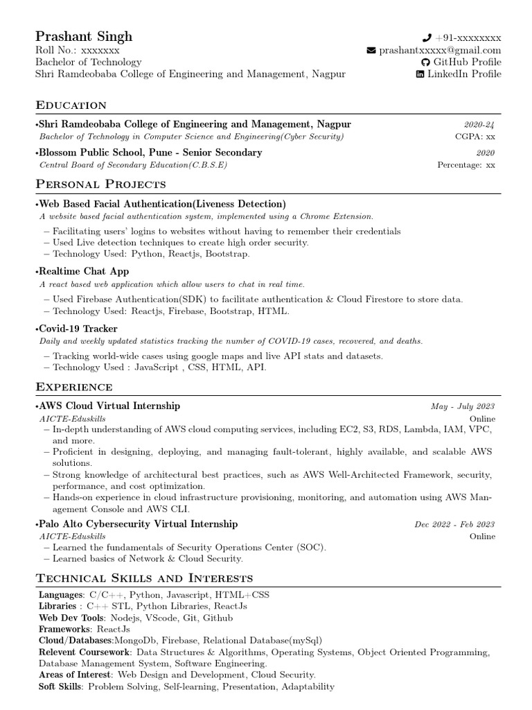 70 ATS Rating Resume Template | PDF