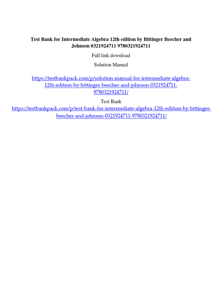 Test Bank For Intermediate Algebra 12th Edition by Bittinger Beecher ...