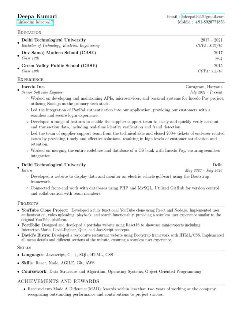 Deepa Resume | PDF