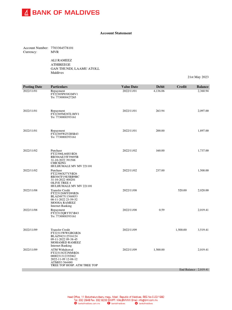 Statement | PDF | Banks | Debit Card
