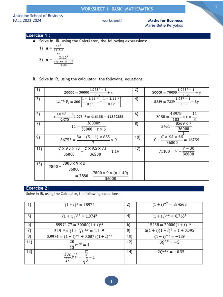 Worksheet1 - Recap Maths Basics | PDF