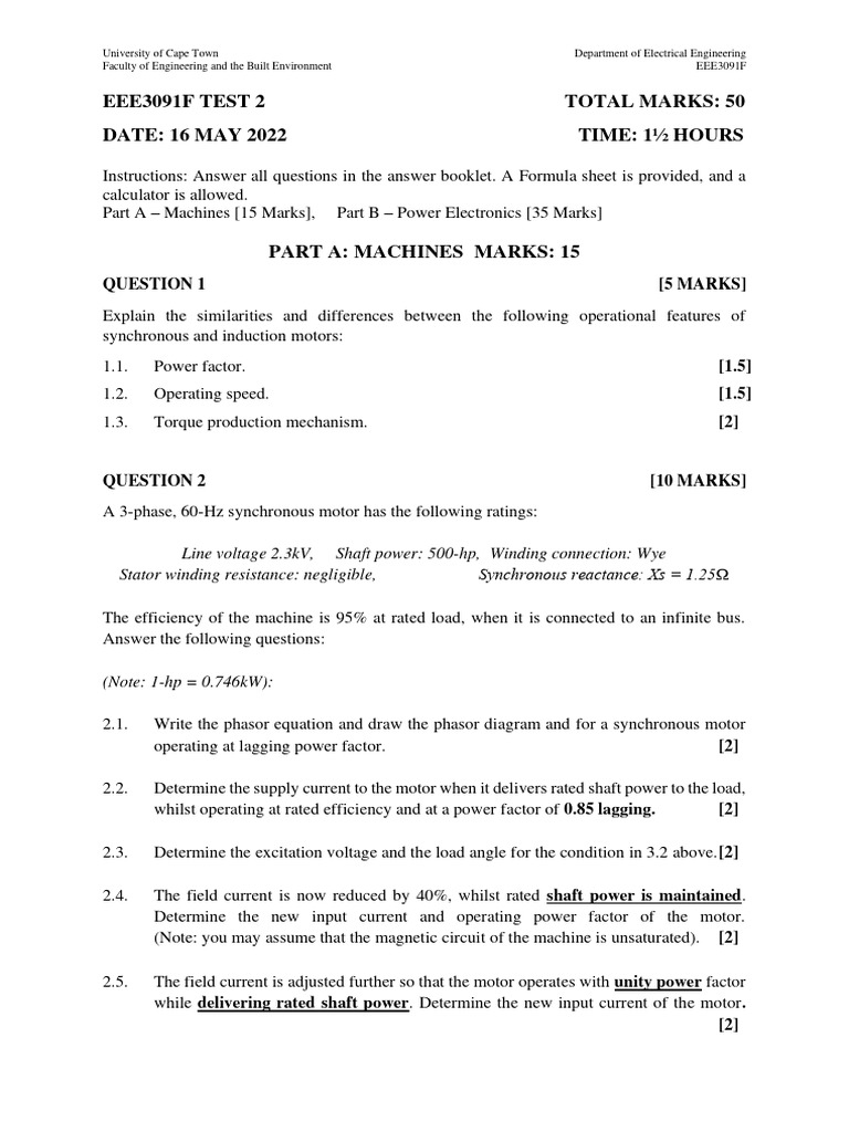 EEE3091F Test 2 Questions 2022 | PDF