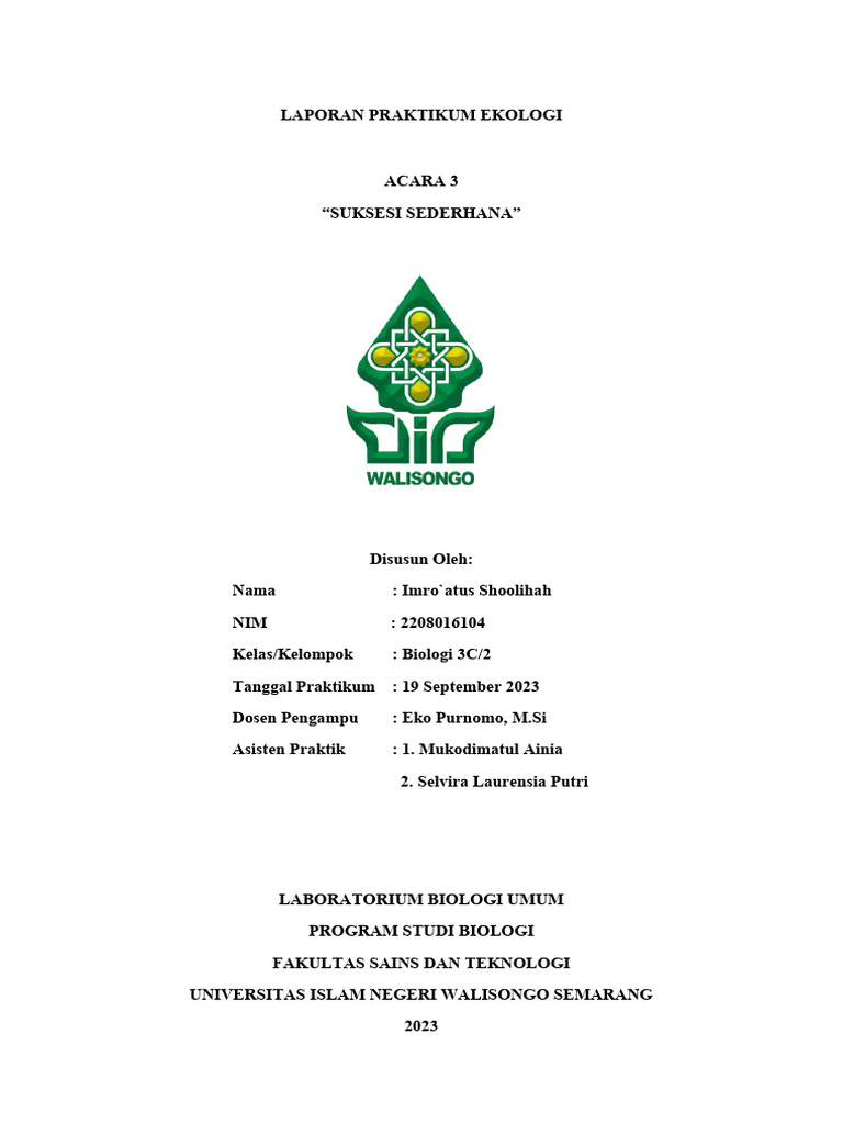 Laporan Praktikum Ekologi Acara 3 | PDF