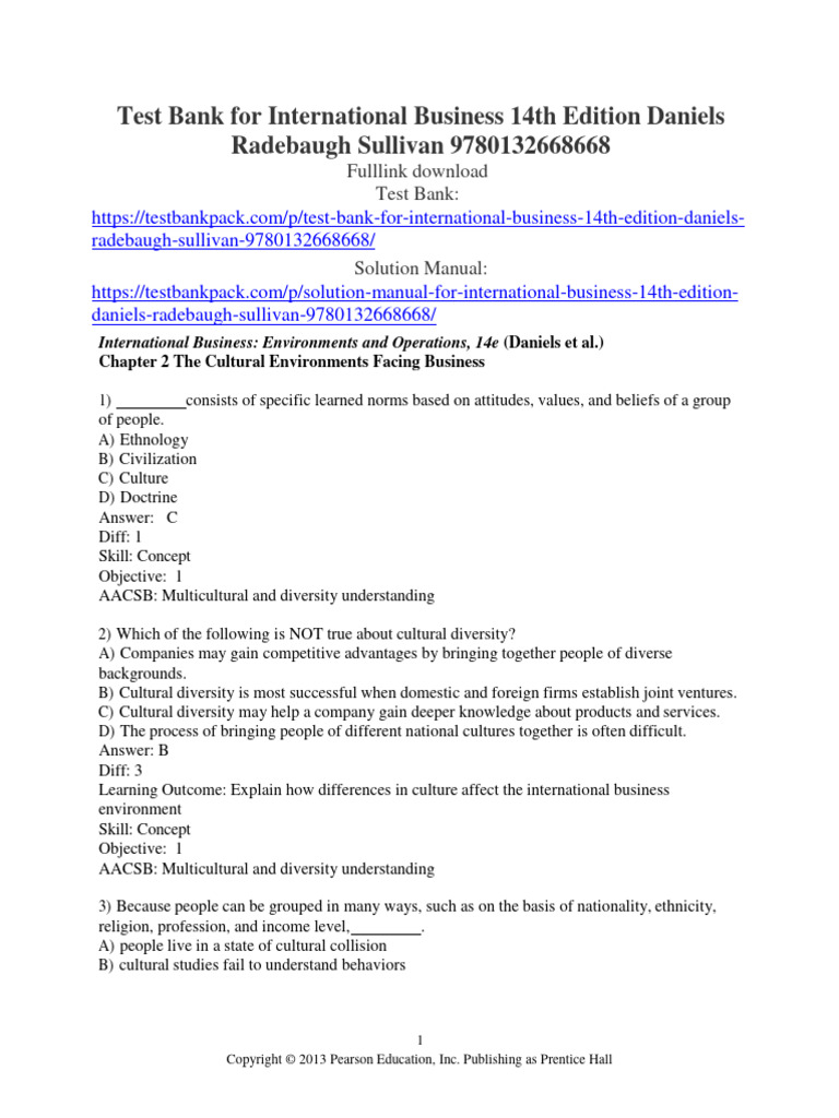 Test Bank For International Business 14th Edition Daniels Radebaugh ...