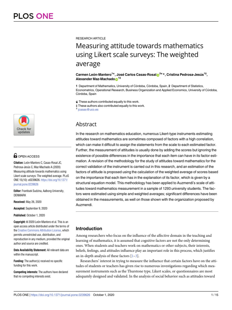 Measuring Attitude Towards Mathematics Using Liker | PDF