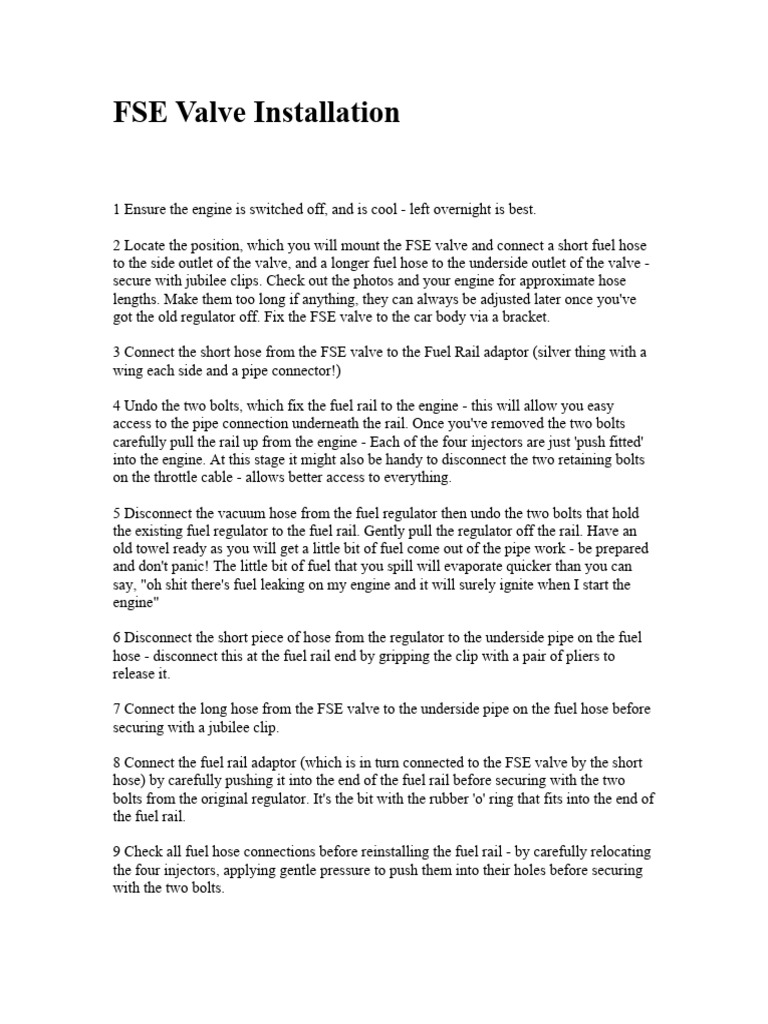 FSE Valve Installation | PDF