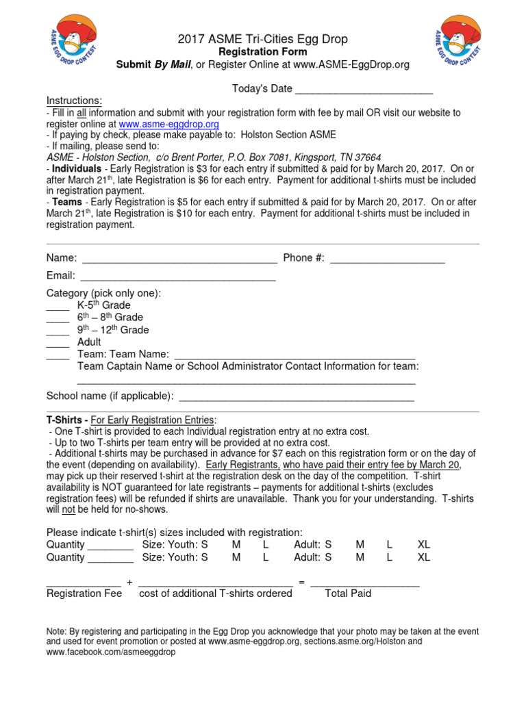 2017 ASME Egg Drop Registration Form | PDF | Service Industries