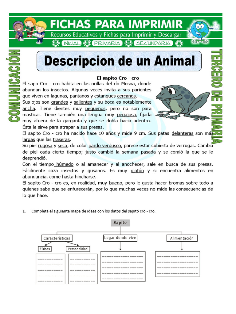 Ficha Descripcion de Un Animal Para Tercero de Primaria (1) | PDF